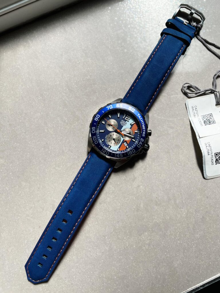 TAG Formula 1 Gulf Racing Special Edition Watch Blue dial Blue leather ...